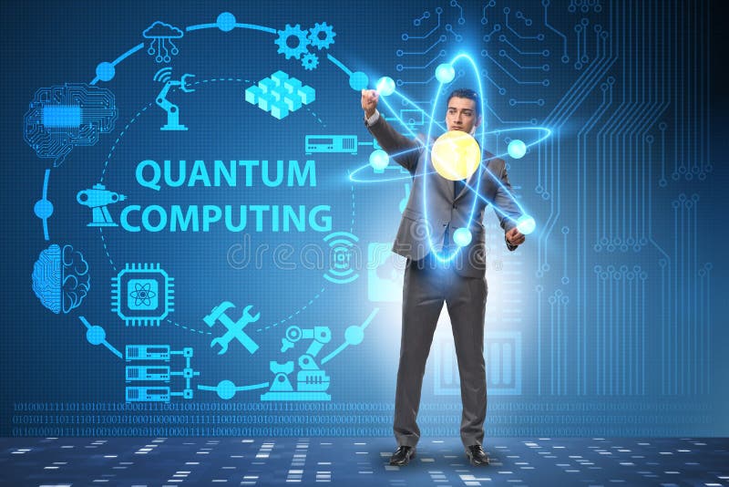 The Businessman Pressing Virtual Button in Quantum Computing Concept ...
