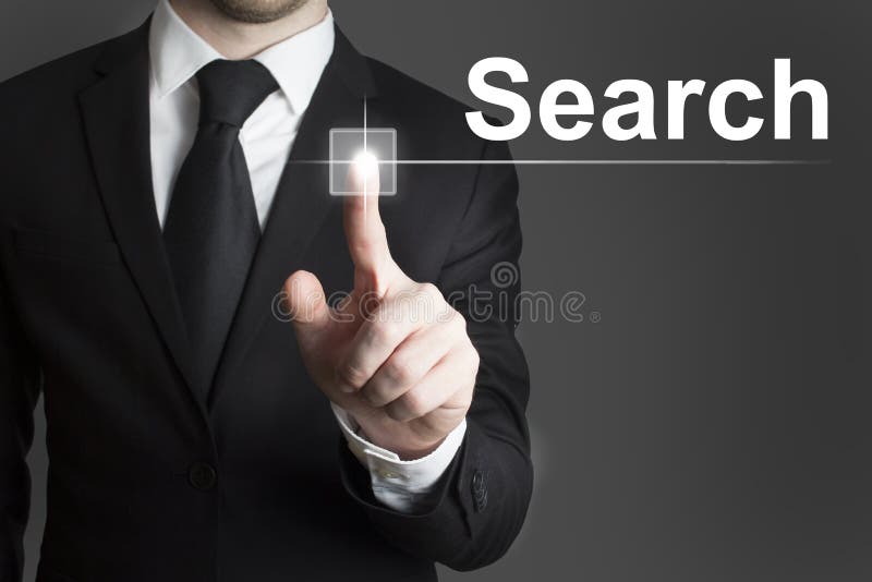 Businessman Pressing Virtual Button Search Stock Image - Image of ...