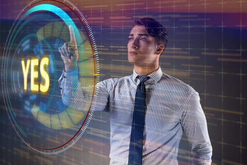 The Businessman Pressing Virtual Button Yes Stock Photo - Image of ...