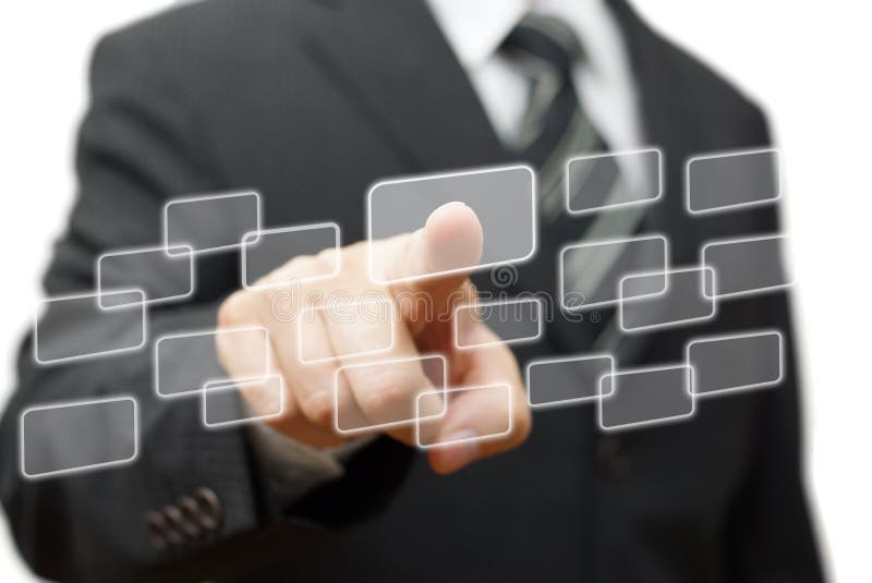 Businessman Pressing Financing Button. Stock Image - Image of company ...