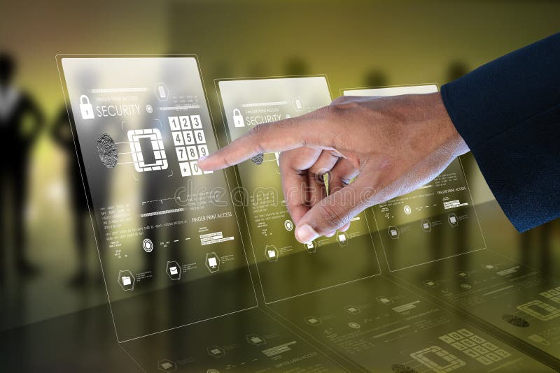 Businessman Pressing Virtual Buttons Stock Image - Image of globe ...