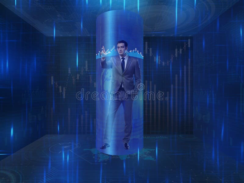 The Businessman Pressing Virtual Buttons in Futuristic Concept Stock ...