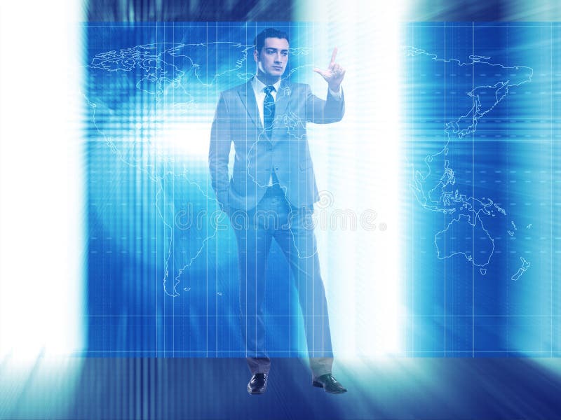 The Businessman Pressing Virtual Buttons in Futuristic Concept Stock ...