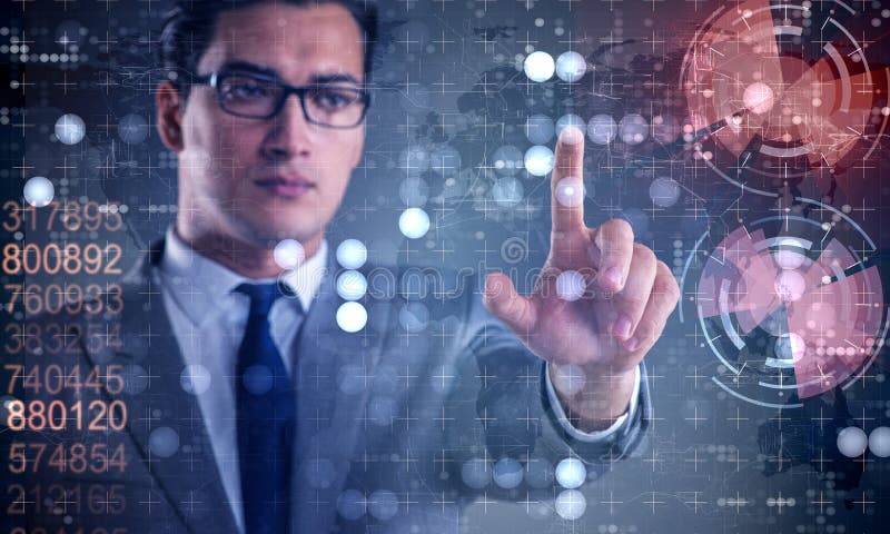The Businessman Pressing Virtual Buttons in Futuristic Concept Stock ...