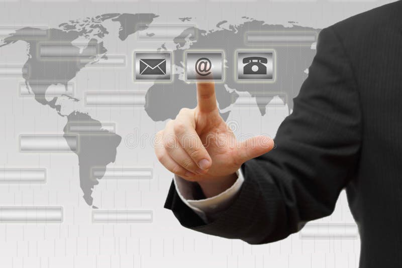 Businessman Pressing Virtual ( Mail,phone,email ) Buttons. Stock Photo ...