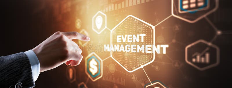 Businessman Pressing on Virtual Screen and Selecting Event Management ...