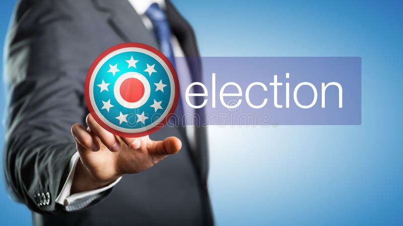 Businessman Pressing Vote Button Stock Photo - Image of polling ...