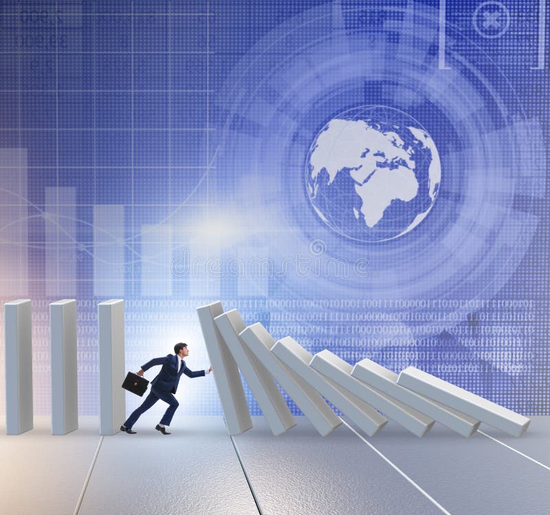 Businessman Preventing Domino Effect in Business Concept Stock Photo ...