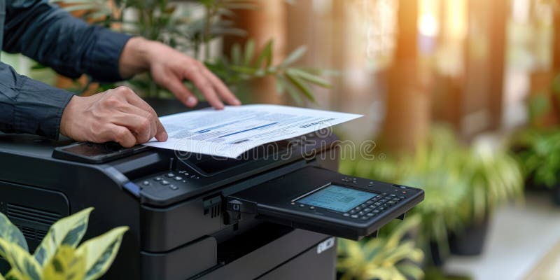 Businessman Printing Documents on a Multifunction Laser Printer in a ...