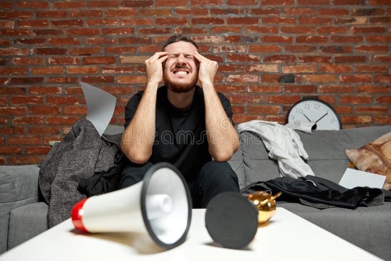 Stressed Businessman or Programmer Working at Home or Office with ...