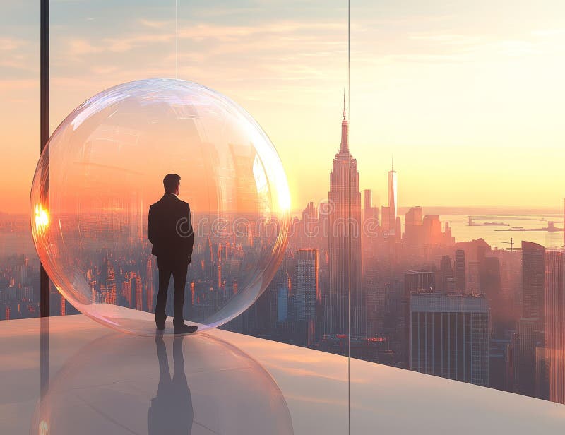 Businessman Protected by Shield Dome. Safety and Protection Concept ...