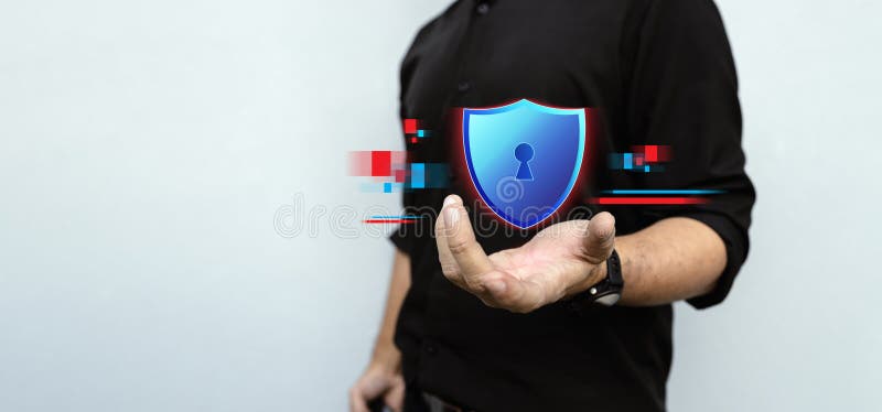 Businessman Protecting Personal Data on Hand, Virtual Screen Interfaces ...