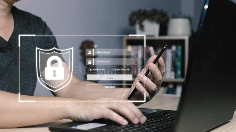 Businessman Protecting Personal Data On Smart Phone And Laptop With