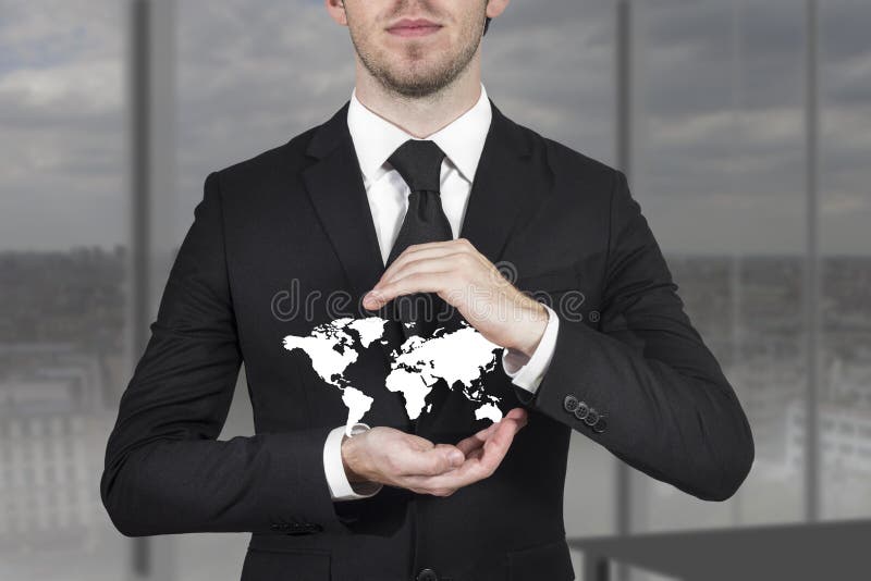 Businessman Protecting World Map Stock Image - Image of agent, industry ...