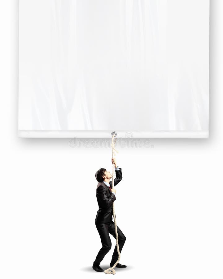 Businessman pulling banner stock image. Image of employee - 31370613