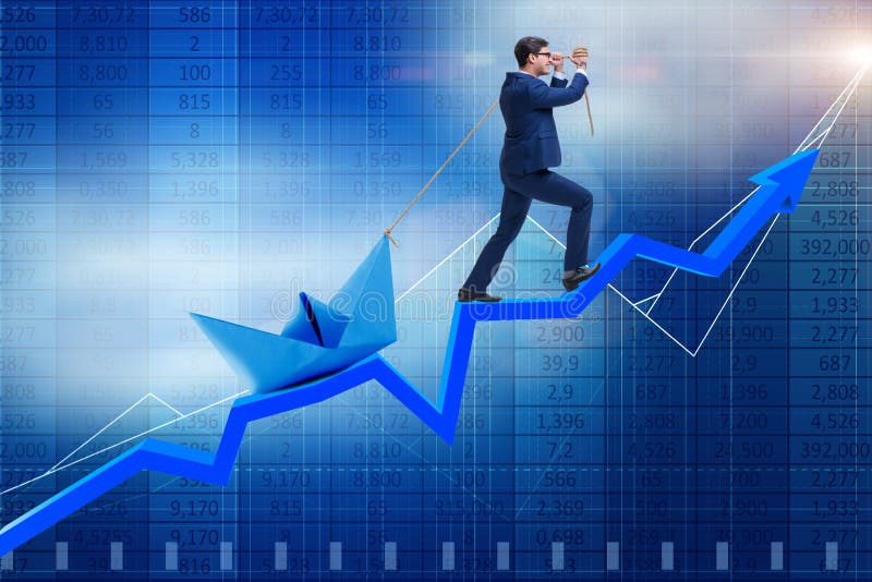 The Businessman Pulling Boat Over Line Chart Stock Image - Image of ...