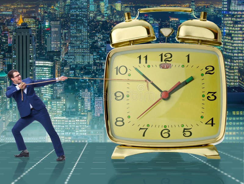Businessman Pulling Clock in Time Management Concept Stock Image ...