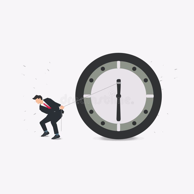 Businessman Pulling Clock. Time Management Concept Vector Illustration ...
