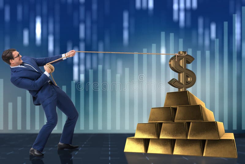 Businessman Pulling Dollar and Gold Bullions Stock Image - Image of ... Businessman Pulling Dollar and Gold Bullions Stock Image - Image of ...