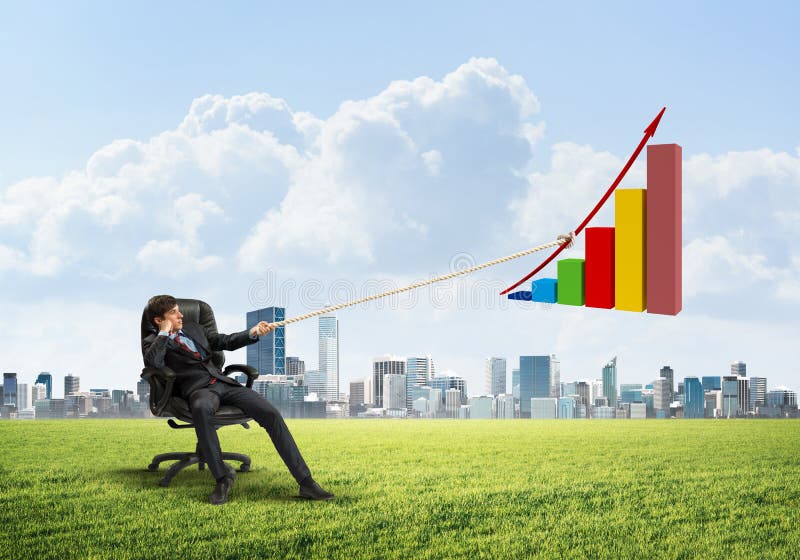 Businessman Pulling Graph with Rope As Concept of Power and Control ...
