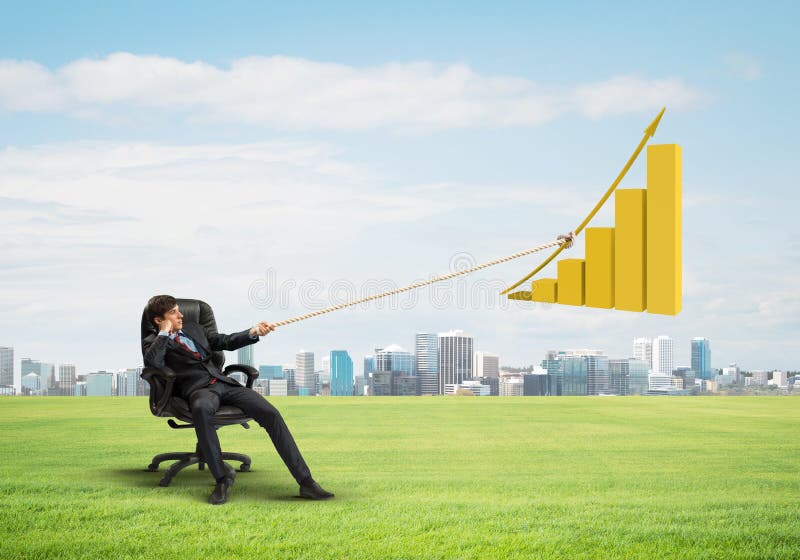 Businessman Pulling Graph with Rope As Concept of Power and Control ...