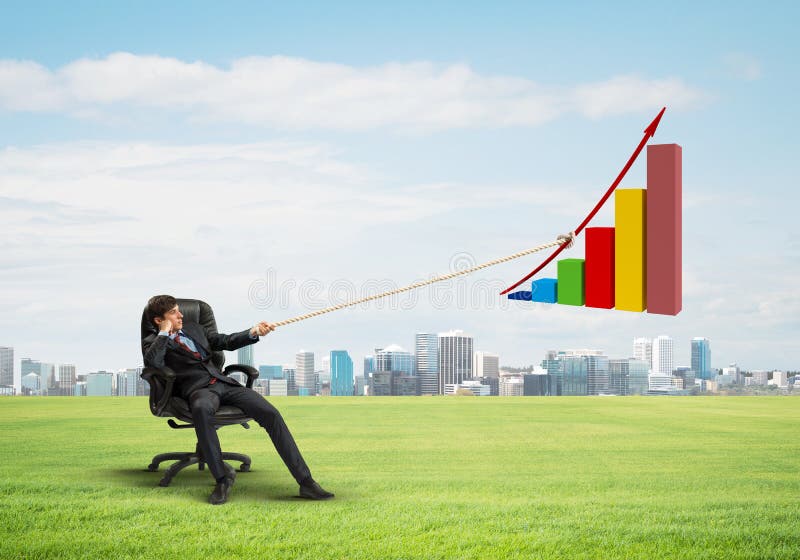 Businessman Pulling Graph with Rope As Concept of Power and Control ...