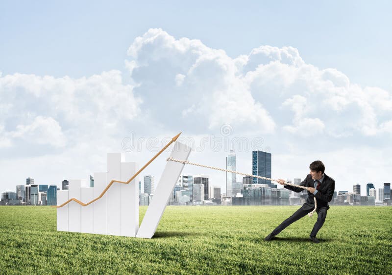 Businessman Pulling Graph with Rope As Concept of Power and Control ...