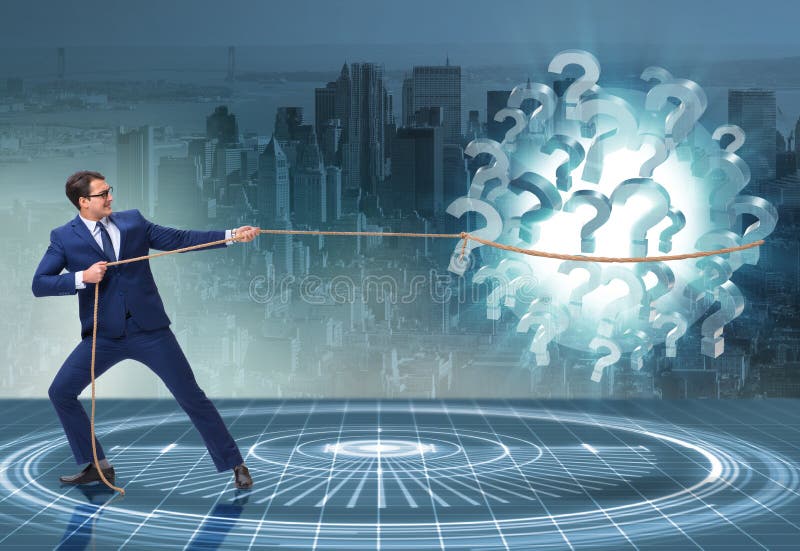 Businessman Pulling Question Marks in Uncertainty Concept Stock Photo ...