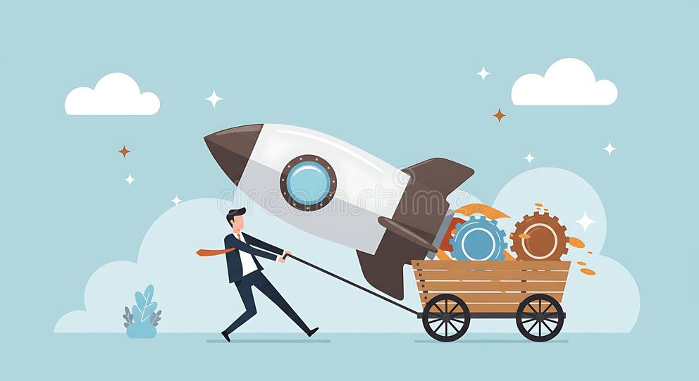 Businessman Pulling Rocket-Cart: a Modern Flat Design Illustration ...