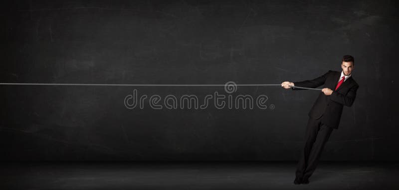 Businessman Pulling Rope on Grey Background Stock Photo - Image of ...