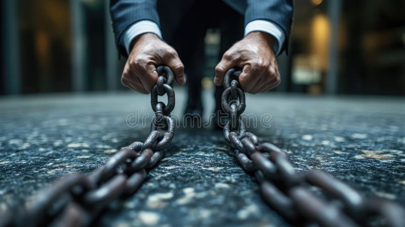 Businessman Pulling Weight on Chain, Symbolizing Work Stock Image ...