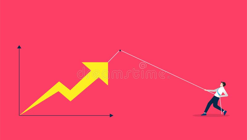 Businessman Pulling Yellow Arrow. Business Concept Vector Illustration ...
