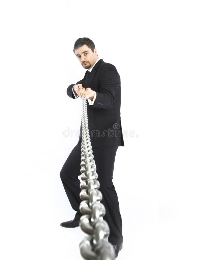Businessman pulls chain stock image. Image of people - 29446589