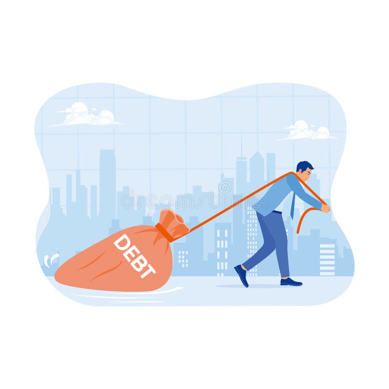 Businessman Pulls Debt Burden in Sacks. Man Walking Against the ...