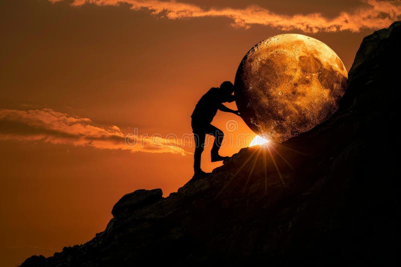 Businessman Push Heavy Stone Up the Hill for Hard Working Concept ...