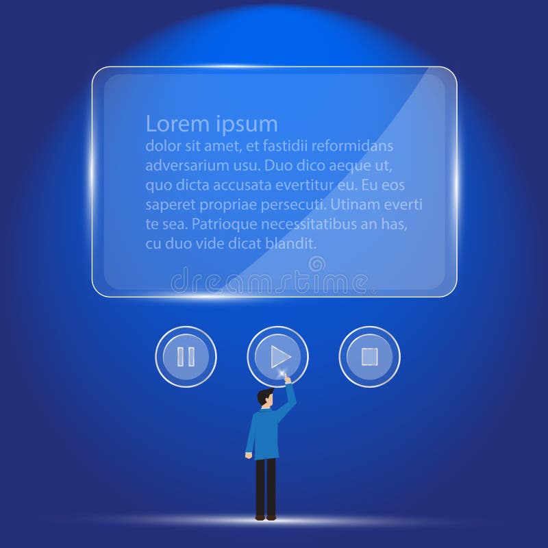 Businessman Push Play Botton with Transparent Screen Stock Vector ...