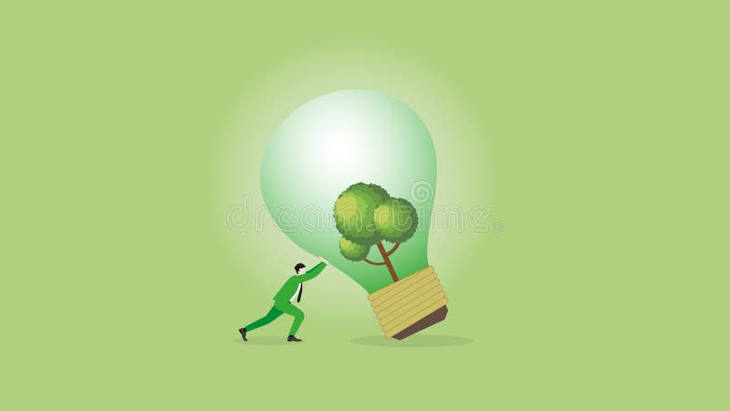 A Businessman Pushes a Big Tree Lightbulb Stock Vector - Illustration ... A Businessman Pushes a Big Tree Lightbulb Stock Vector - Illustration ...