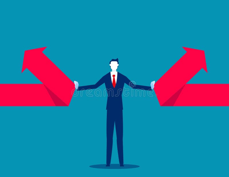 Businessman Pushing the Arrow and Changing the Direction. Business ...