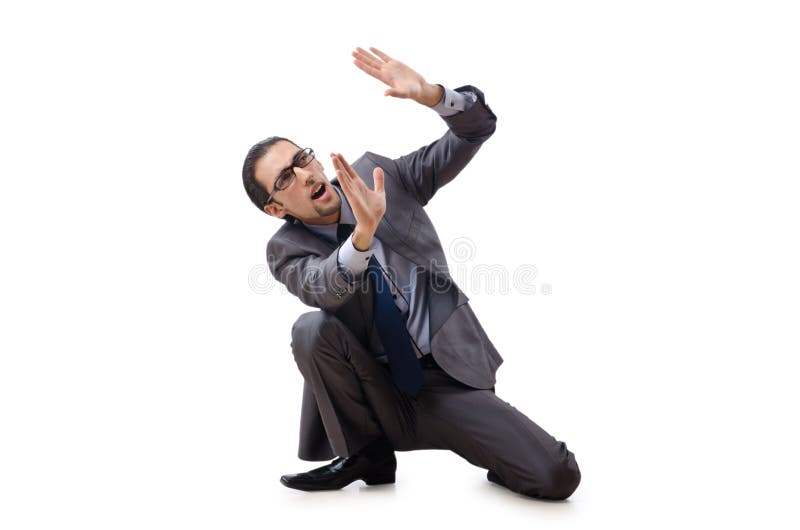 Businessman Pushing Away Virtual Problems Stock Image - Image of effort ...