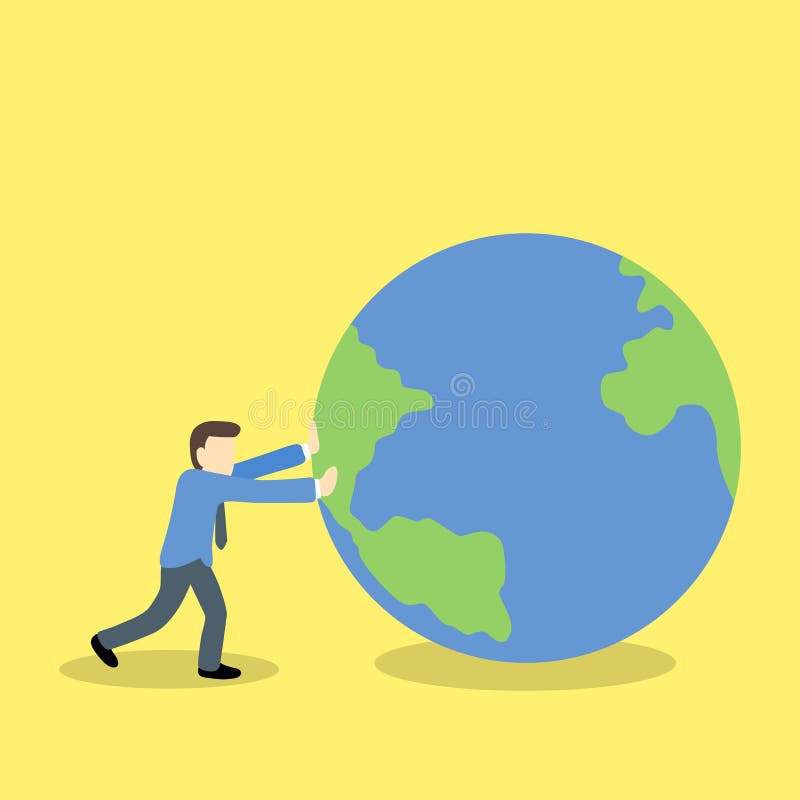 Businessman Pushing Big World. Stock Illustration - Illustration of ...
