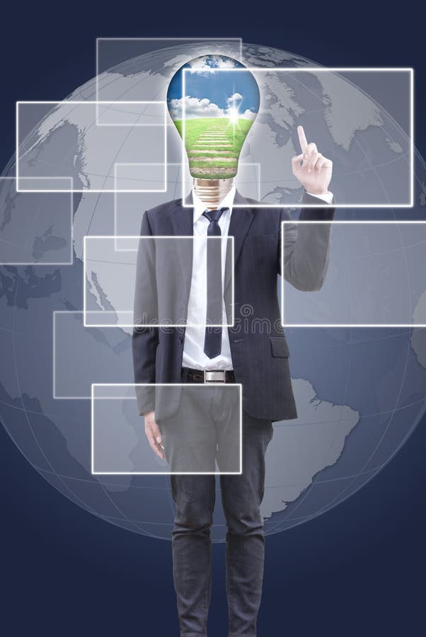 Businessman Pushing Button on the Whiteboard. Stock Image - Image of ...