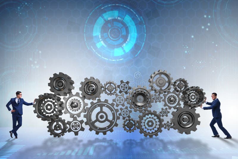 The Businessman Pushing Cog Wheels in Business Concept Stock ...