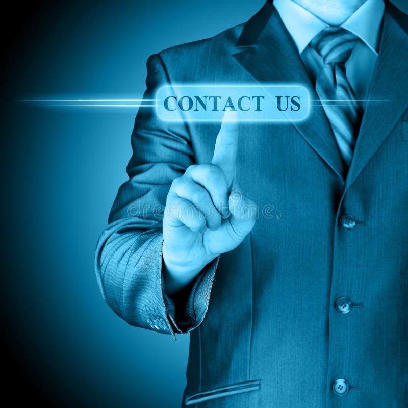 Businessman Pushing CONTACT US Sign Stock Photo - Image of marketing ...