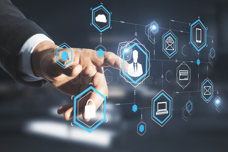 Businessman Pushing Online Computer Cloud Diagram Stock Photo - Image ...