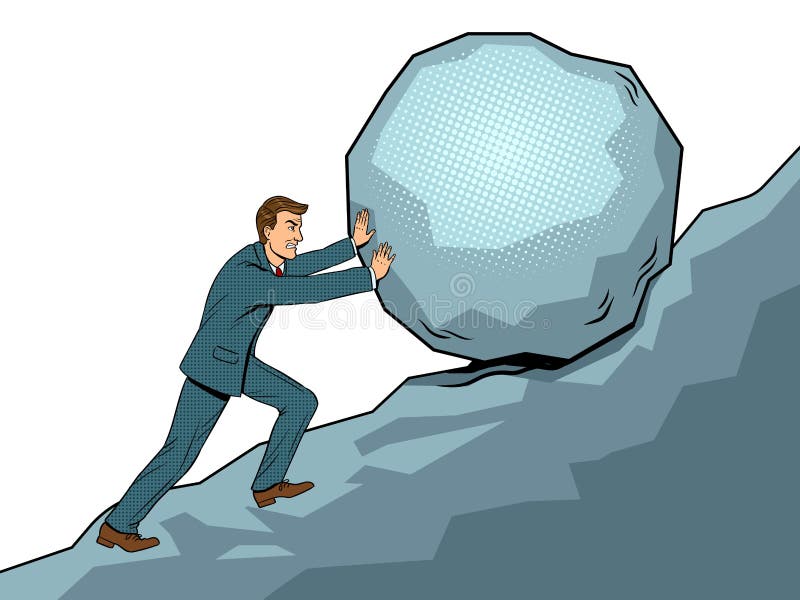 Businessman Pushing Rock Uphill Pop Art Vector Stock Vector ... Businessman Pushing Rock Uphill Pop Art Vector Stock Vector ...