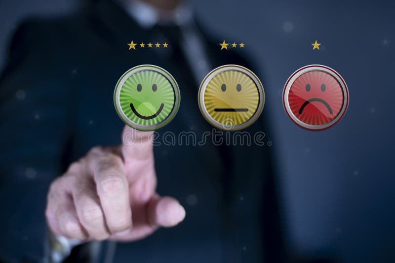 Businessman Pushing Smile Button for the Best Evaluation , Customer ...