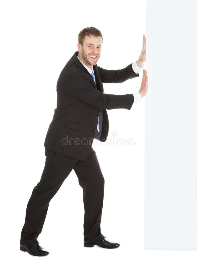 Businessman Pushing the Door Stock Image - Image of manager ...