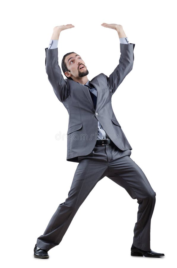 Businessman Pushing Virtual Obstacles Stock Image - Image of propping ...