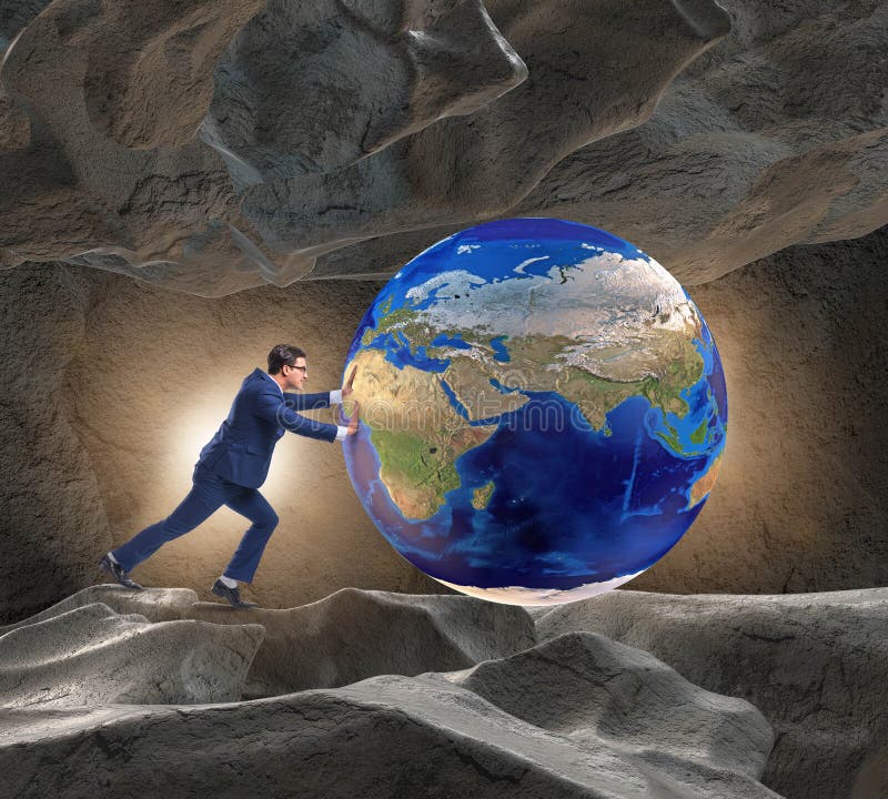 The Businessman Pushing the World in Challenge Concept Stock ...