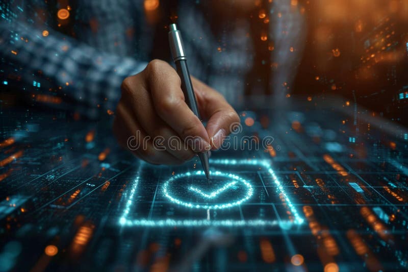 The Businessman Puts a Check Mark in the Field in the List Displayed on ...